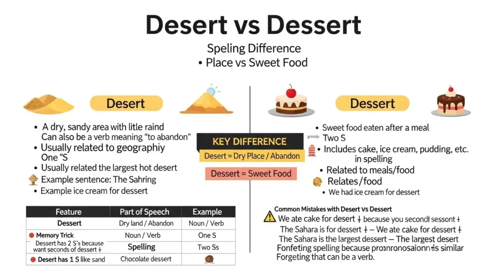 Desert vs Dessert: Grammar Difference, and Easy Usage Guide